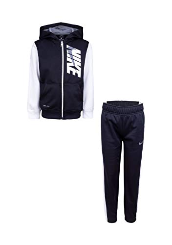 Nike Boy`s Dry Fit Therma Zip Hoodie & Sweatpants 2 Piece Set (White(86G933-W1X)/Black, 4 Little Kids)