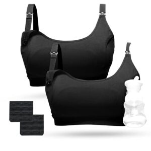 pumping bra, momcozy hands free pumping bras for women 2 pack supportive comfortable all day wear pumping and nursing bra in one holding breast pump for spectra s2, bellababy, medela, etc(xx-large)