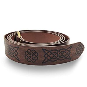 HiiFeuer Medieval Embossed PU Leather O Ring Belt, Retro Renaissance Knight Belt (Dark Brown B)