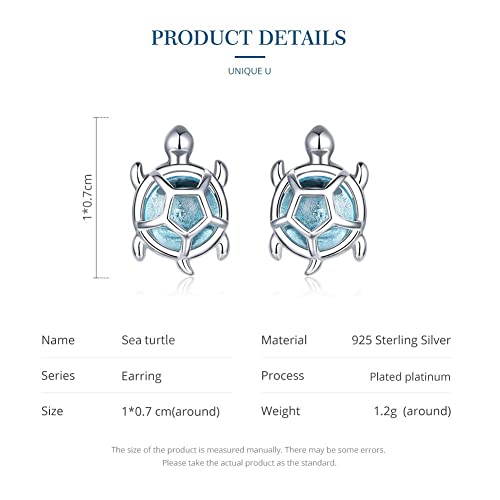 Cute Turtle Small Stud Earrings Sterling Silver S925 Blue Crystal Cubic Zirconia Sea Turtle Tiny Cartilage Statement Earring Studs Post Piercing Fashion Jewelry Gifts for Women Sensitive Ears