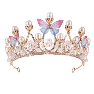 princess tiaras for girls, birthday crown for girls butterfly princess performance disc hair model catwalk handmade crystal tiara