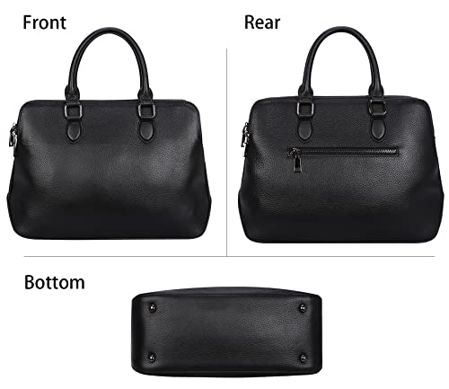 HESHE Genuine Leather Handbags Tote Shoulder Bags for Women Large Capacity Messenger Zippered Womens Purses and Handbags Top Handle Bag(Black-Top Grain Genuine Leather)