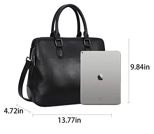 HESHE Genuine Leather Handbags Tote Shoulder Bags for Women Large Capacity Messenger Zippered Womens Purses and Handbags Top Handle Bag(Black-Top Grain Genuine Leather)