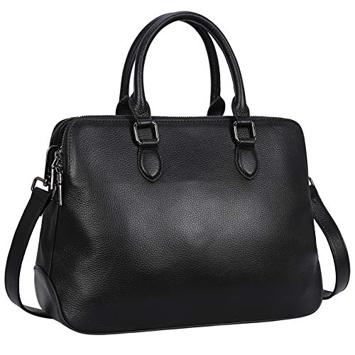 HESHE Genuine Leather Handbags Tote Shoulder Bags for Women Large Capacity Messenger Zippered Womens Purses and Handbags Top Handle Bag(Black-Top Grain Genuine Leather)