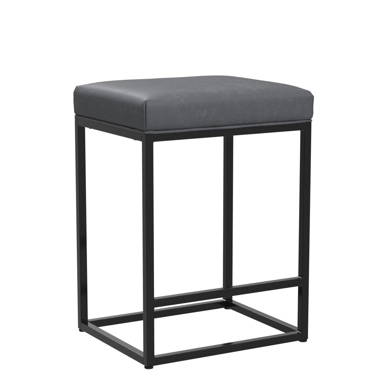 PHI VILLA Bar Stools Counter Heighr Set of 2, 24 inches, Backless, Square, Black, 2 Packs