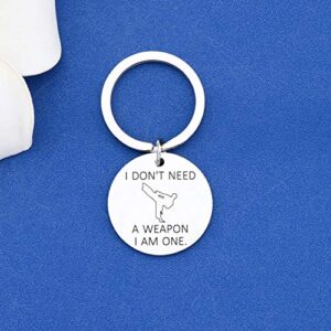 FAADBUK Funny Karate Keychain Karate Instructor Students Gift I Don't Need A Weapon I Am One Jewelry Martial Arts Karate Gift Karate Lover Gift (I Am One K-S)