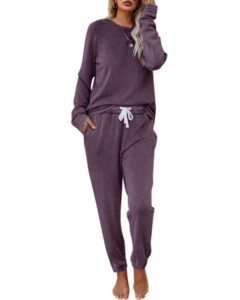 eurivicy women's solid loungewear set 2 piece long sleeve pullover and drawstring sweatpants sport outfits sets