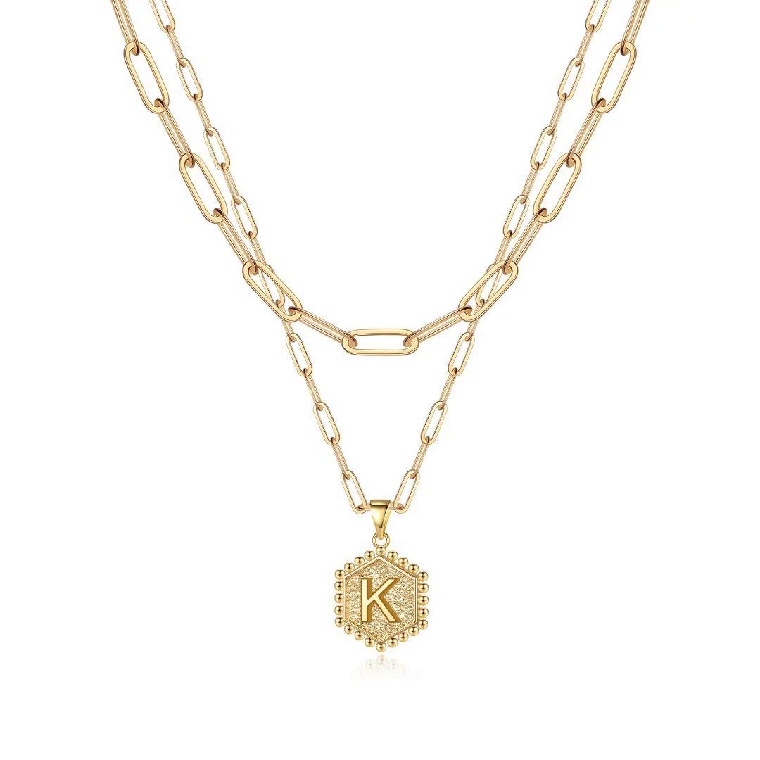 M MOOHAM Gold Initial Necklaces for Women Trendy - Necklaces for Women Trendy Hexagon Letter Necklace Initial K Necklace Gold Necklace Dainty Necklaces for Teen Girls Gifts Preppy Jewelry