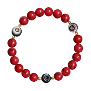 l&c feng shui black obsidian beaded bracelet - women mens 8mm evil eye original natural crystal onyx relief reiki healing stone protection strand bracelet bring luck prosperity wealth (red howlite)