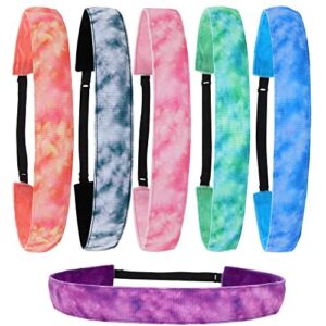 frog sac 6 pcs tie dye headbands for girls, elastic no slip adjustable rainbow hair bands for girl teens, stretch head bands for women, cute non slip hair accessories party favors for kids