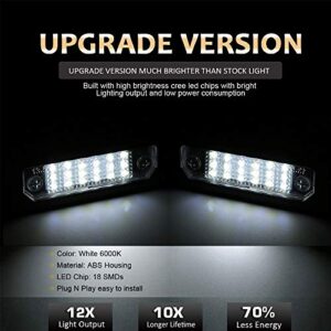 D-Lumina LED License Plate Light Tag Lamp Assembly for Fo-rd Flex Focus Fusion Taurus Mus-tang Lincoln Mercury, Powered by 18-SMD 6000K White Tag Lights, Pack of 2