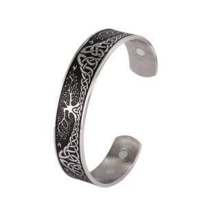 lusso stainless steel bracelet yggdrasil world tree of life bracelet viking celtic knot cuff bangle for women men (vintage silver)