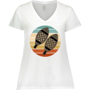 inktastic snowshoes retro sunset women's plus size v-neck 4x 0020 white 3d2e3