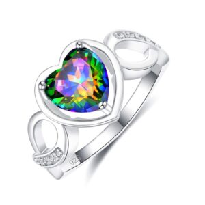 emsione 925 silver plated created rainbow topaz heart brilliant cut love knot eternity anniversary wedding engagement band ring size 7