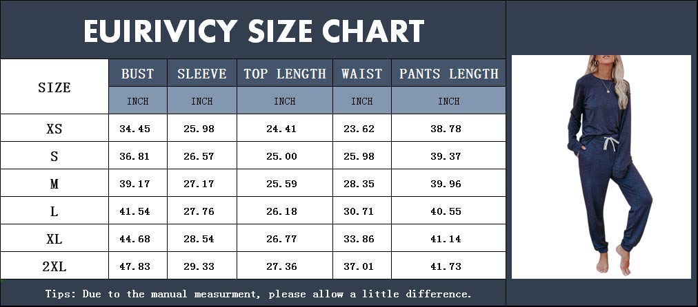 Eurivicy Women's Solid Loungewear Set 2 Piece Long Sleeve Pullover and Drawstring Sweatpants Sport Outfits Sets