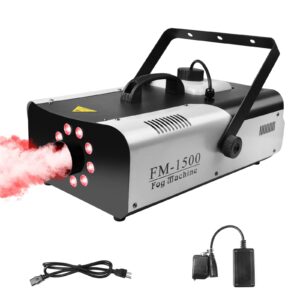 niome fog machine,1500w smoke machine 9led colorful lights, commercial high output stage accessories for dj halloween party wedding photography