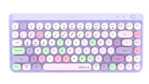 ubotie portable bluetooth colorful computer keyboards, wireless mini compact retro typewriter flexible 84keys design keyboard (purple-colorful)