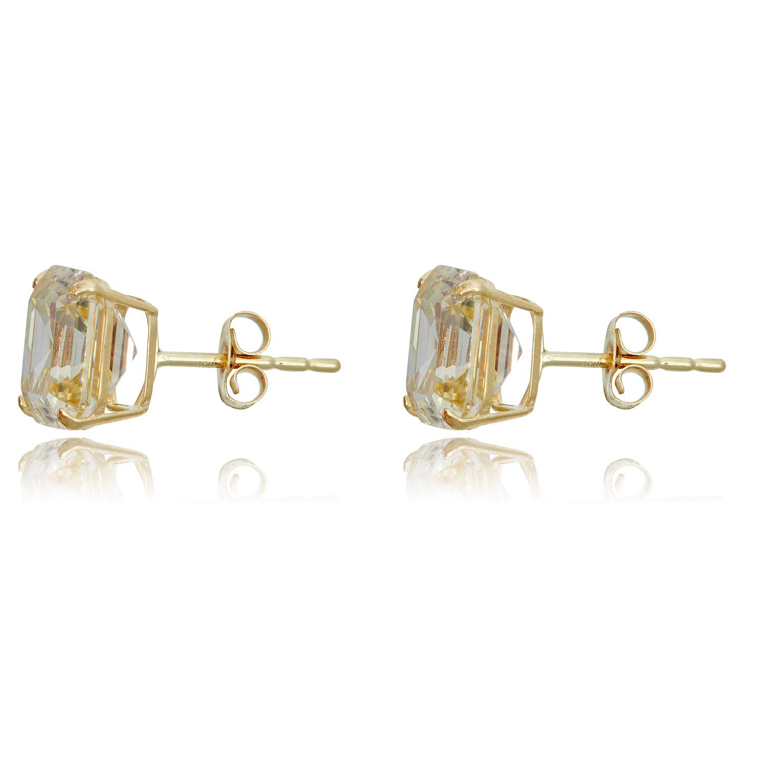 AVORA 10K Yellow Gold 8mm Asscher Cut Citrine Yellow Simulated Diamond CZ Stud Earrings