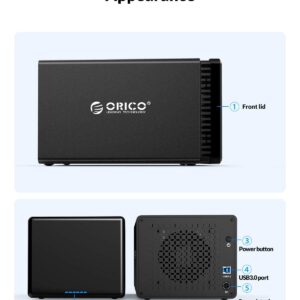 ORICO Raid Enclosure 4 Bay 3.5 Inch USB 3.0 External Hard Drive Enclosure Aluminum Magnetic SATA III Disk Storage Case for Office and Home Storage Expansion Up to 64 TB(4X16TB), NS400RU3