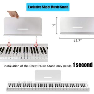 NikoMaku Foldable Digital Piano 88 Keys Portable Piano Keyboard Folding Piano Keyboard MIDI Semi Weighted Full Size Keys with Headphones, Carrying Case SWANX White