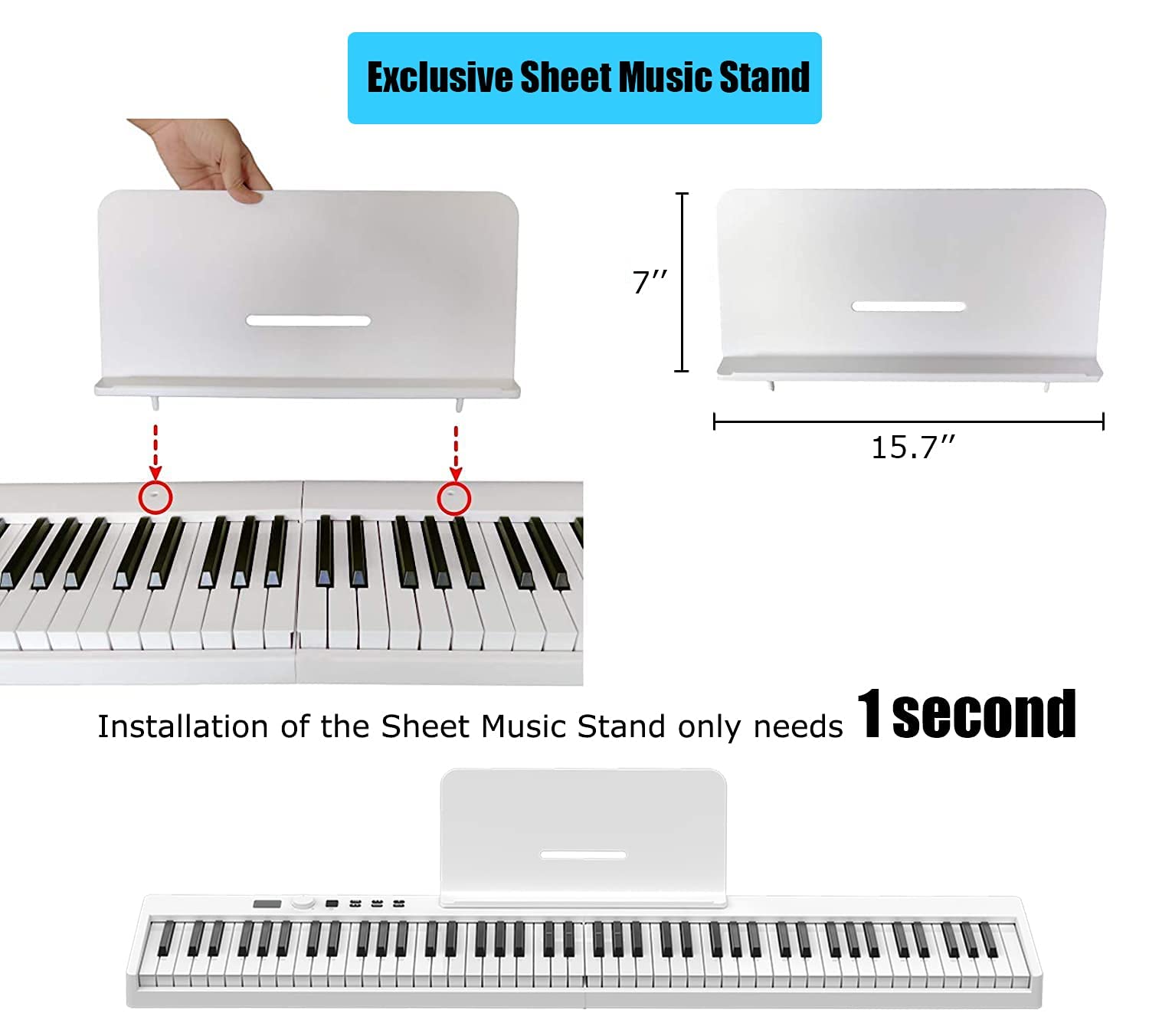 NikoMaku Foldable Digital Piano 88 Keys Portable Piano Keyboard Folding Piano Keyboard MIDI Semi Weighted Full Size Keys with Headphones, Carrying Case SWANX White