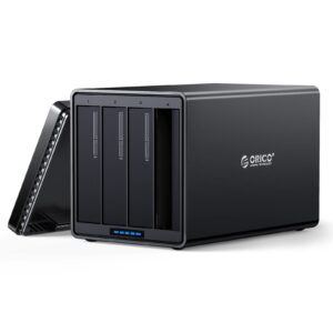 orico 4 bay external raid hard drive enclosure magnetic aluminum type c to sata for 3.5inch hdd tool free storage case support 7 raid modes up to 64tb(4x16tb) - ns400rc3