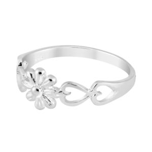 AeraVida Modern Lovely Daisy Linked with Hearts .925 Sterling Silver Band Ring | Casual Fashion Ring | Statement Fashion, Promise Ring, Couple Unisex Ring | Size 8