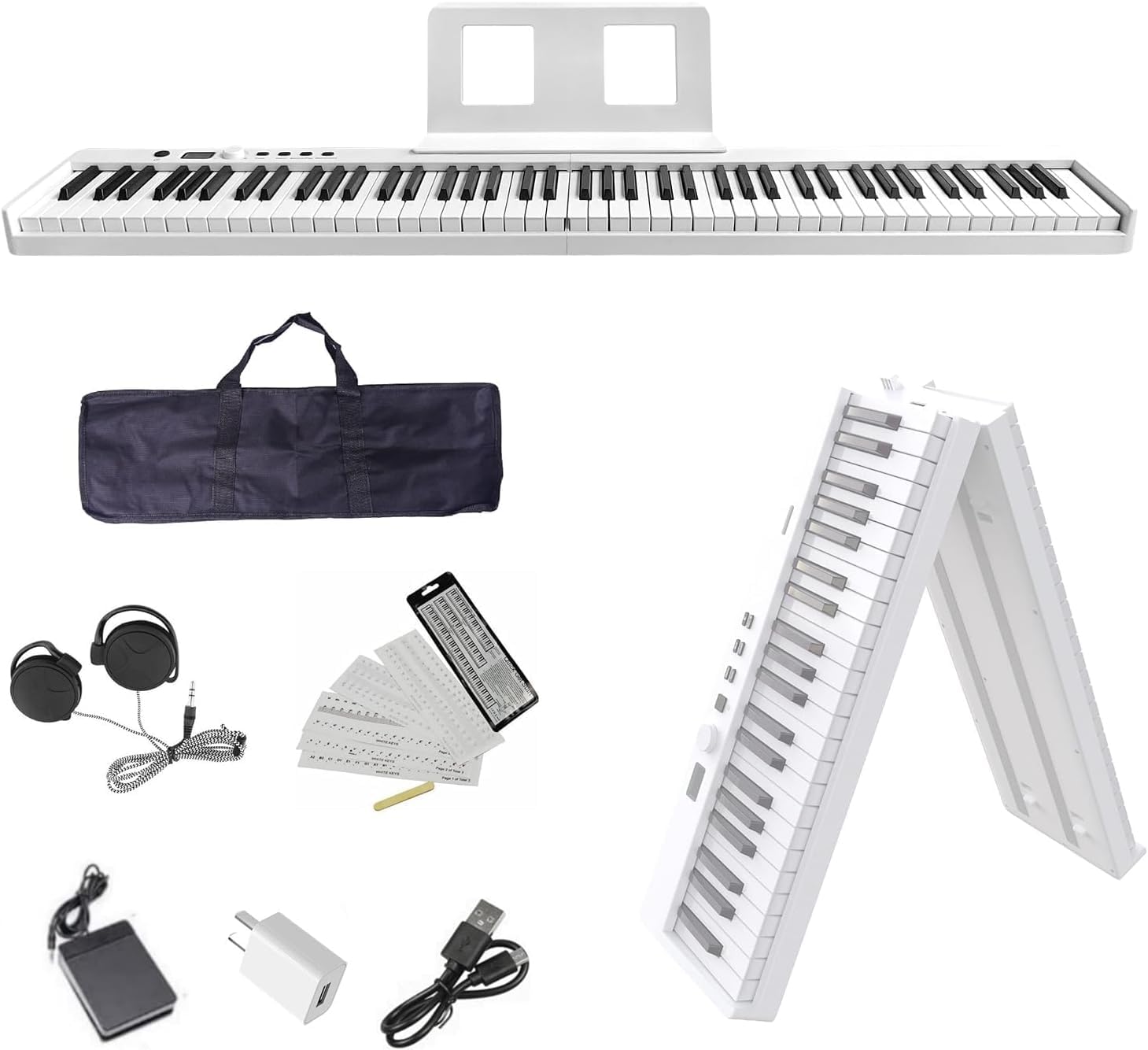 NikoMaku Foldable Digital Piano 88 Keys Portable Piano Keyboard Folding Piano Keyboard MIDI Semi Weighted Full Size Keys with Headphones, Carrying Case SWANX White