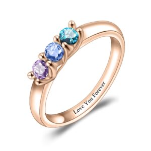 bauma auto mothers ring personalized s925 mothers rings with 3 simulated birthstones for grandmother mother meaningful anniversary rings for women wife (rose gold)