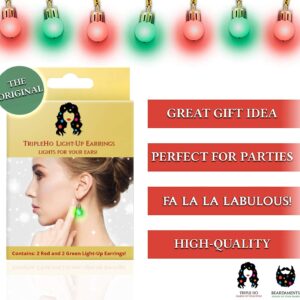 Light Up Ornament Earrings - The Original from Beardaments, 4pc Red and Green Colorful Christmas for Holiday Party, Cosplay, Women Costume