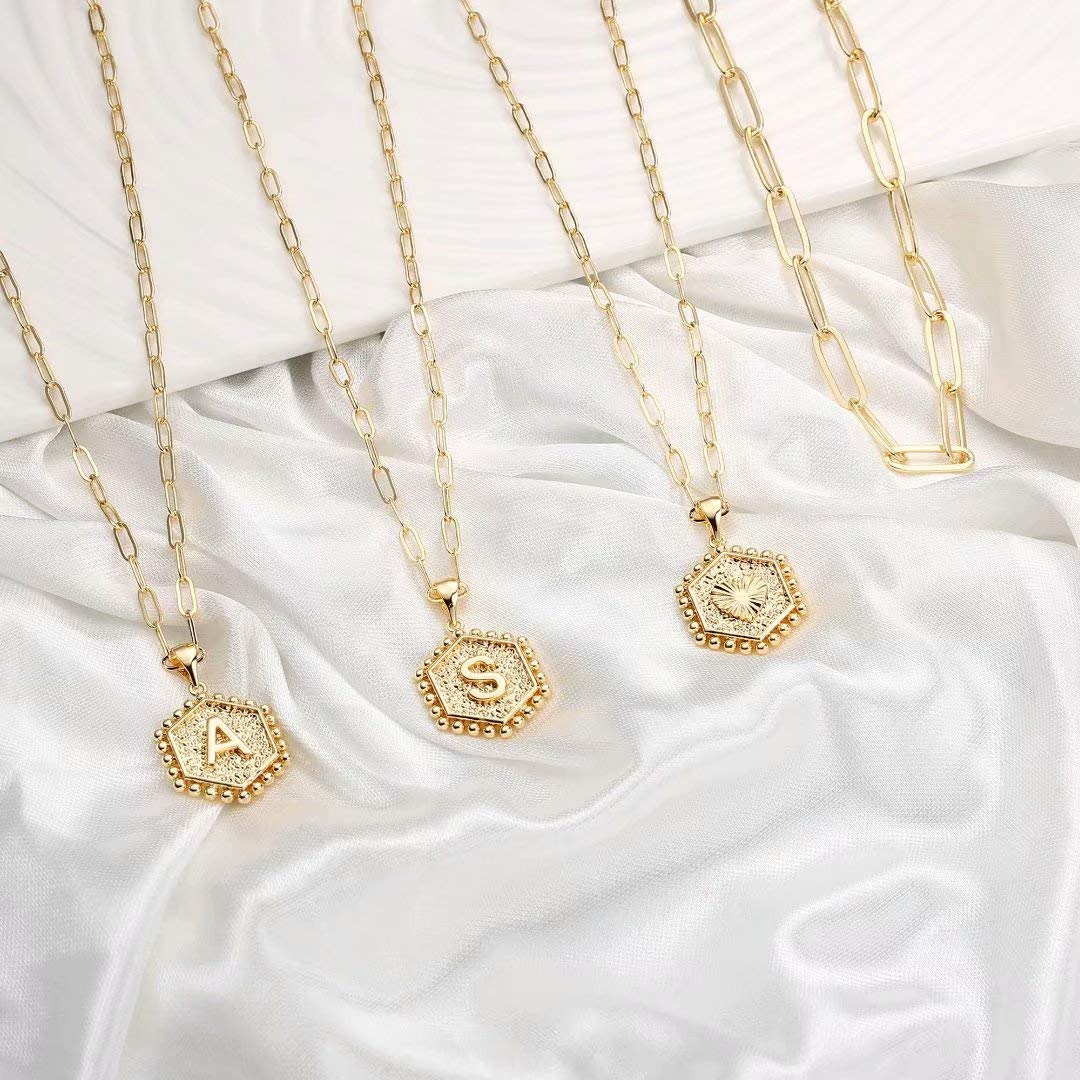 M MOOHAM Gold Initial Necklaces for Women Trendy - Necklaces for Women Trendy Hexagon Letter Necklace Initial K Necklace Gold Necklace Dainty Necklaces for Teen Girls Gifts Preppy Jewelry