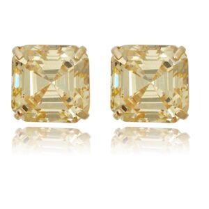 avora 10k yellow gold 10mm asscher cut citrine yellow simulated diamond cz stud earrings