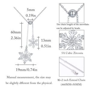 Snowflake Necklace Sterling Silver Frozen Double Snowflake with Shiny Cubic Zirconia Pendant Winter Jewerly Elegant Snow Gift for Women Girlfriend Sweater Christmas Thanksgiving Daily (18)