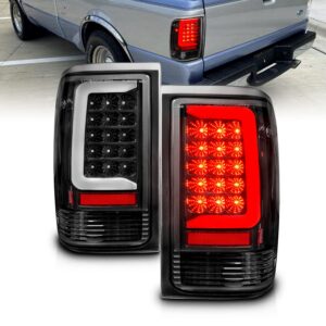 AmeriLite For 1993-1997 Ford Ranger C-Type Halogen, Led, Tube Replacement Pickup Truck Taillight Set - Passenger and Driver Side, Vehicle Light Assembly, Black