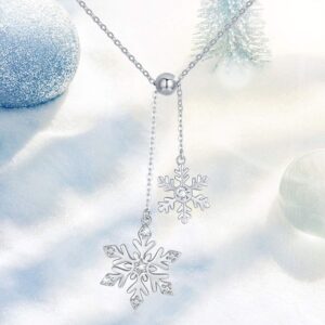 Snowflake Necklace Sterling Silver Frozen Double Snowflake with Shiny Cubic Zirconia Pendant Winter Jewerly Elegant Snow Gift for Women Girlfriend Sweater Christmas Thanksgiving Daily (18)