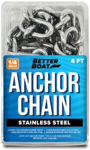 stainless steel anchor chain, boat anchor chain, anchor chains for boats, stainless anchor chain, double boat anchor shackle link ends marine grade boat accessories 4 ft chain 1/4" width