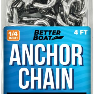 Stainless Steel Anchor Chain, Boat Anchor Chain, Anchor Chains for Boats, Stainless Anchor Chain, Double Boat Anchor Shackle Link Ends Marine Grade Boat Accessories 4 Ft Chain 1/4" Width