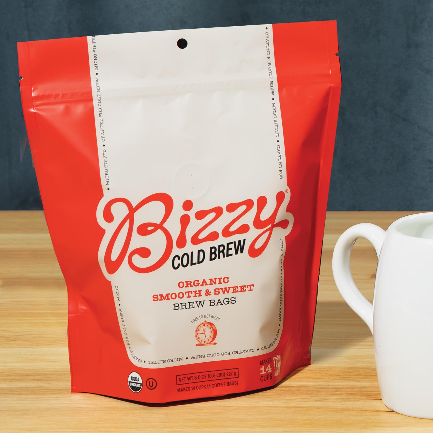 Bizzy Organic Cold Brew Coffee | Smooth & Sweet Blend | Coarse Ground Coffee | Medium Roast | Micro Sifted | Specialty Grade | 100% Arabica | Brew Bags | 4 Count | Makes 14 Cups