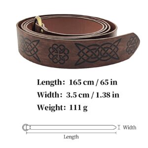 HiiFeuer Medieval Embossed PU Leather O Ring Belt, Retro Renaissance Knight Belt (Dark Brown B)