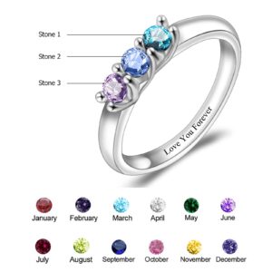 BAUMA AUTO Mothers Ring Personalized S925 Mothers Rings with 3 Simulated Birthstones for Grandmother Mother Meaningful Anniversary Rings for Women Wife (Rose gold)