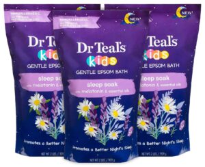 dr. teal's kids' gentle sleep soak bath with pure epsom salt and melatonin - (3 pack, 6 lbs total) - coconut and other essential oils relieve stress & soothe the body - hypoallergenic & paraben free