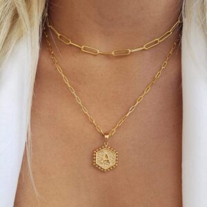 M MOOHAM Gold Initial Necklaces for Women Trendy - Necklaces for Women Trendy Hexagon Letter Necklace Initial K Necklace Gold Necklace Dainty Necklaces for Teen Girls Gifts Preppy Jewelry