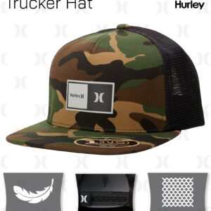 Hurley Mens Caps - Flat Brim Snapback Baseball Cap Standard Trucker Hats for Men, Size One Size, Camo/Black