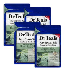 dr teal's epsom salt 4-pack (12 lbs total) hemp seed oil - pure epsom salt for soothing winter baths and muscle recovery - with essential oil blend