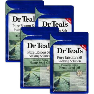 Dr Teal's Epsom Salt 4-Pack (12 lbs Total) Hemp Seed Oil - Pure Epsom Salt for Soothing Winter Baths and Muscle Recovery - with Essential Oil Blend