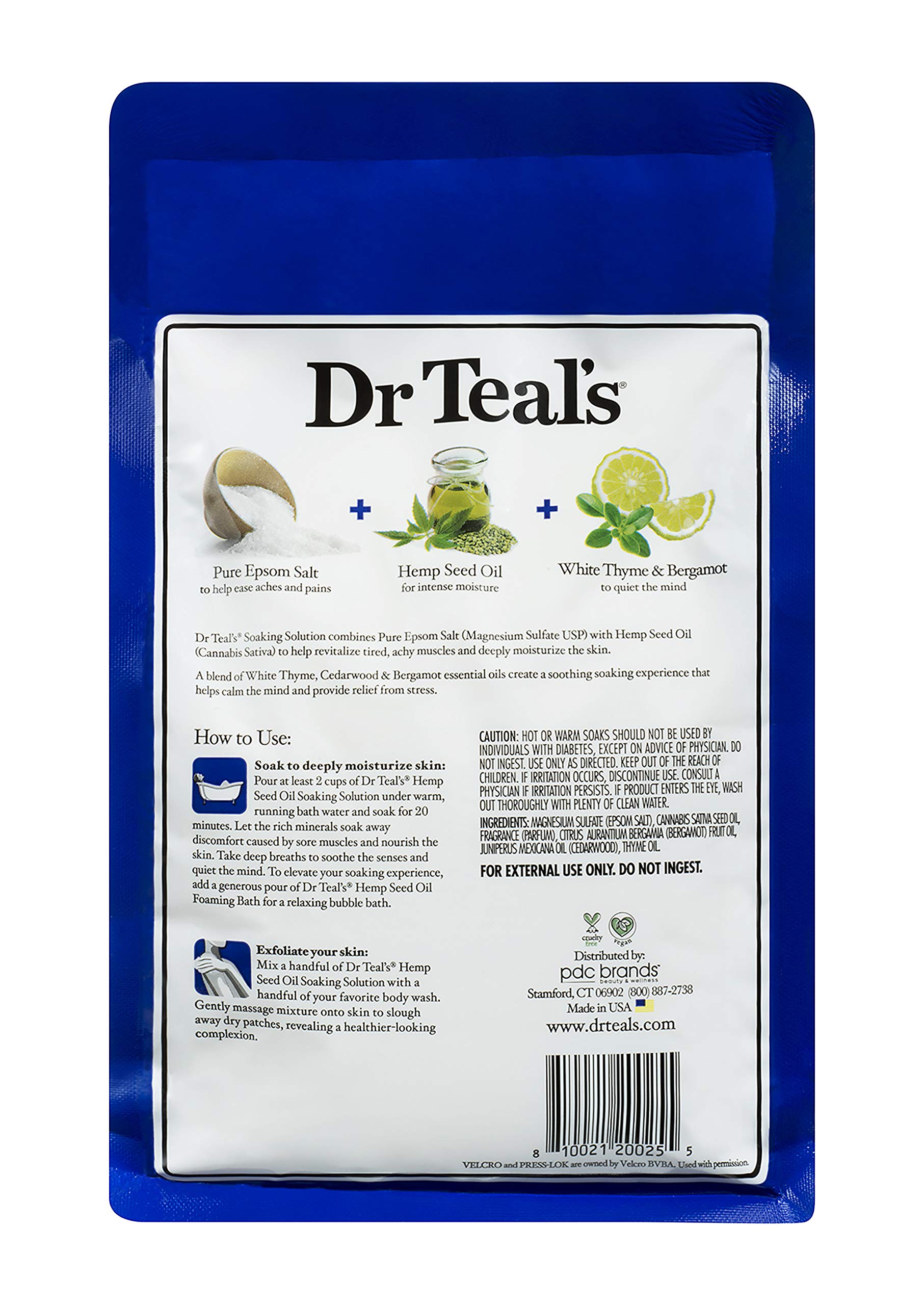 Dr Teal's Epsom Salt 4-Pack (12 lbs Total) Hemp Seed Oil - Pure Epsom Salt for Soothing Winter Baths and Muscle Recovery - with Essential Oil Blend