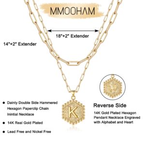 M MOOHAM Gold Initial Necklaces for Women Trendy - Necklaces for Women Trendy Hexagon Letter Necklace Initial K Necklace Gold Necklace Dainty Necklaces for Teen Girls Gifts Preppy Jewelry