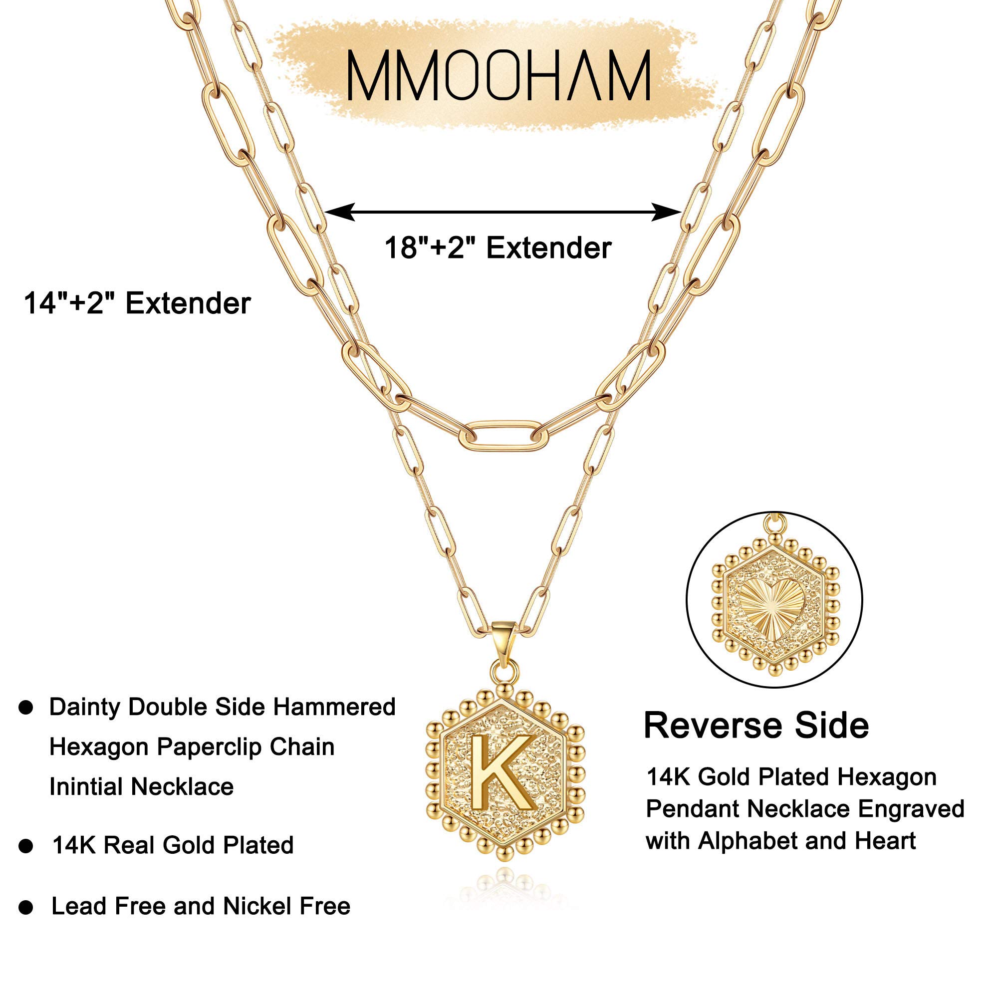 M MOOHAM Gold Initial Necklaces for Women Trendy - Necklaces for Women Trendy Hexagon Letter Necklace Initial K Necklace Gold Necklace Dainty Necklaces for Teen Girls Gifts Preppy Jewelry