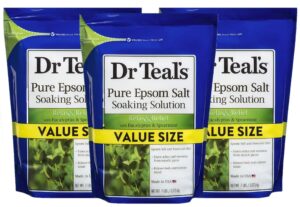 dr teal's eucalyptus & spearmint salt bath (3 pack, 7lb ea) - relax & relief formula - essential oils blended with pure epsom salt - ease aches & pains, clear the mind & senses - value size bag