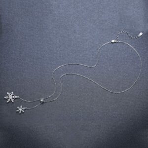 Snowflake Necklace Sterling Silver Frozen Double Snowflake with Shiny Cubic Zirconia Pendant Winter Jewerly Elegant Snow Gift for Women Girlfriend Sweater Christmas Thanksgiving Daily (18)